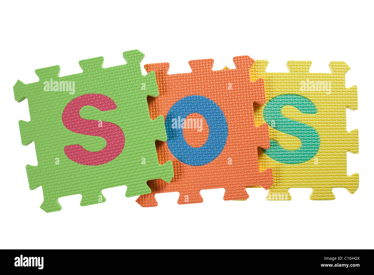 Alphabet blocks forming the letters SOS isolated on white background ...
