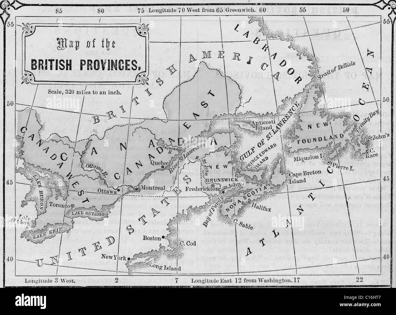 Old map of Canada from original geography textbook, 1865 Stock Photo ...