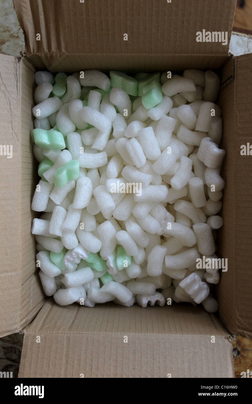 Packing materials inside a cardboard box in a flat in Hove, East Sussex ...