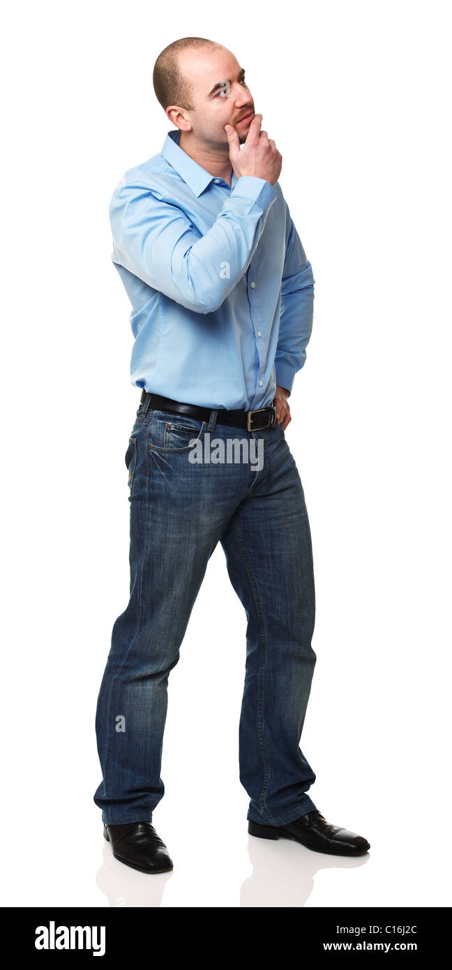 standing man thinking isolated on white background Stock Photo - Alamy