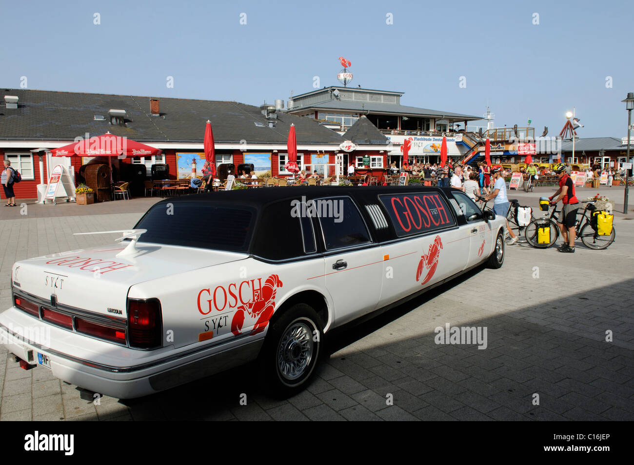 Stretch limousine, Gosh fish booth, List Harbour, Sylt, North Frisia ...