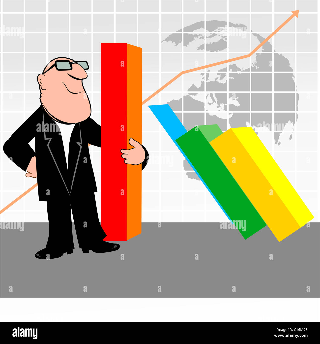 Illustration of manager holding graph blocks Stock Photo - Alamy