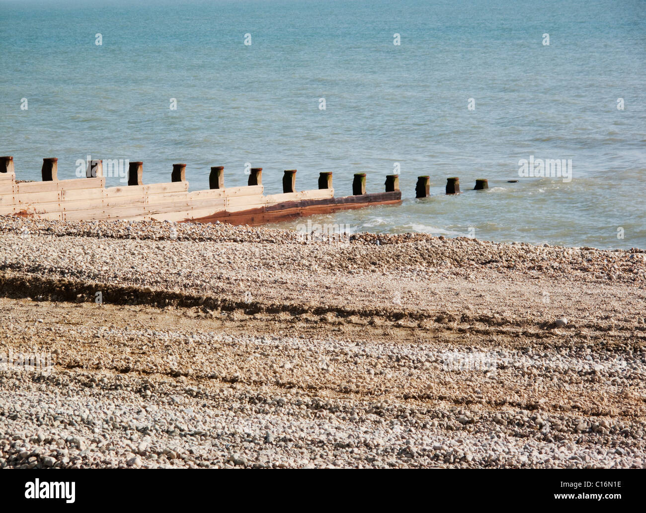 Wooden Groyne and shingle beach at Eastbourne in East Sussex Stock ...