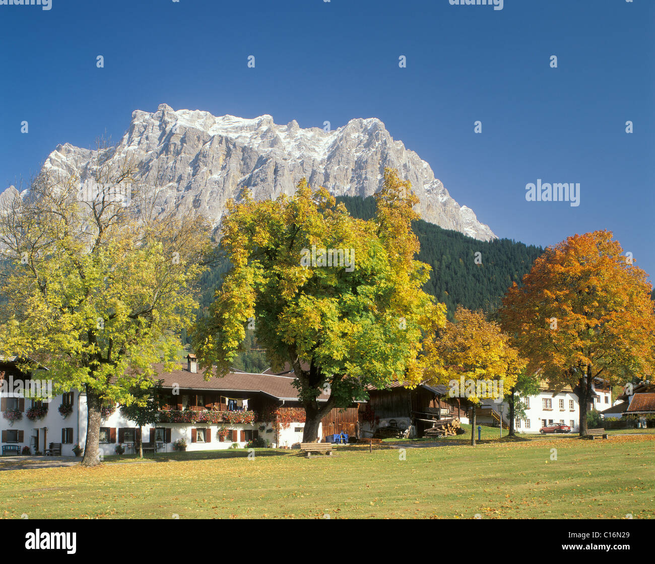 Ehrwald in front of the Zugspitze Mountain, Tyrol, Austria, Europe ...
