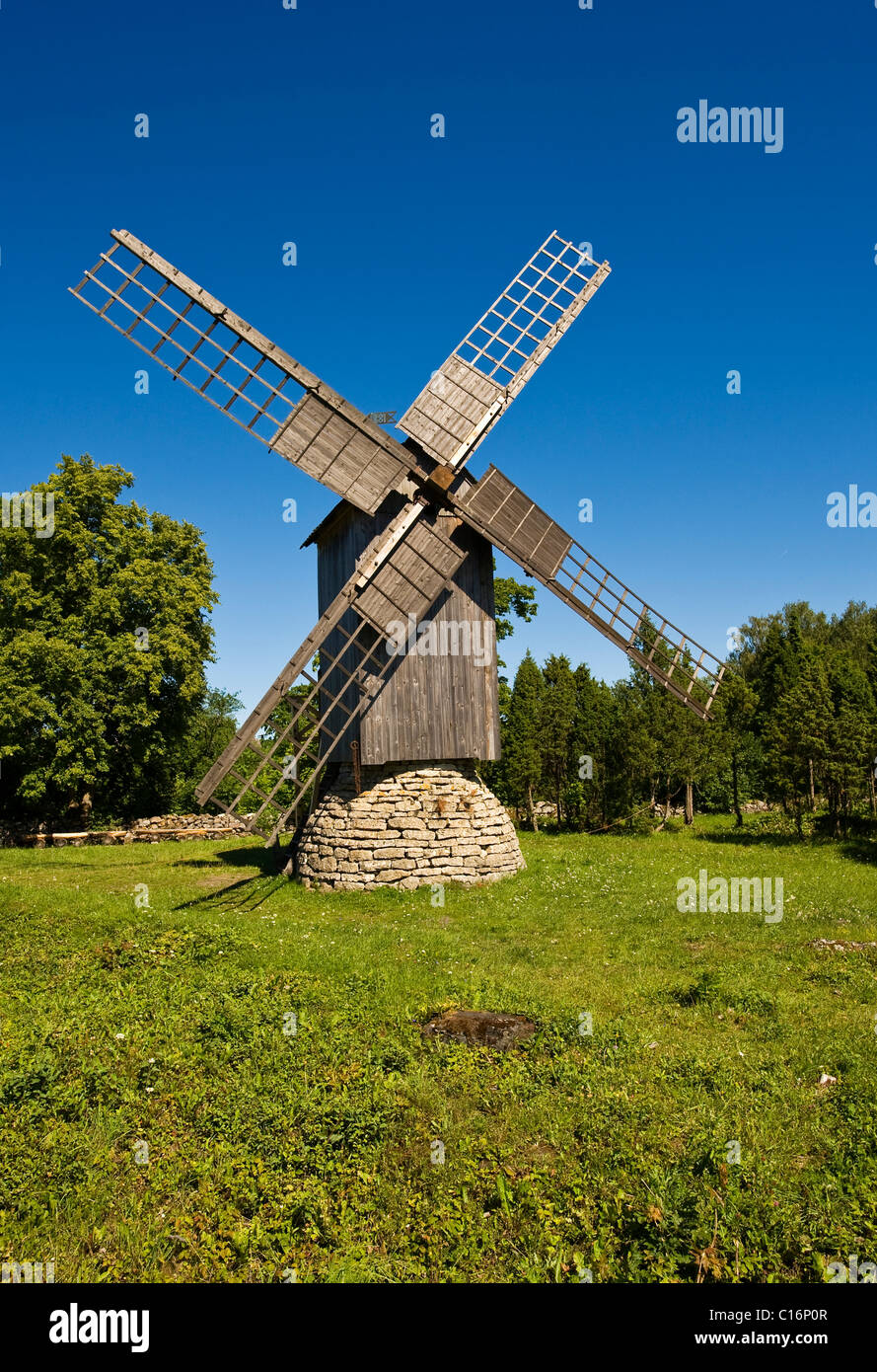Eemu post mill, windmill, Muhu, island in Baltic Sea, Estonia, Baltic ...