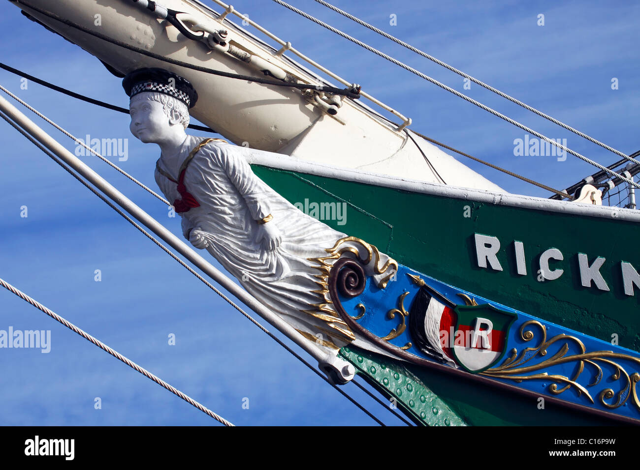 Figurehead of the Rickmer Rickmers, museum ship at the Port of Hamburg ...