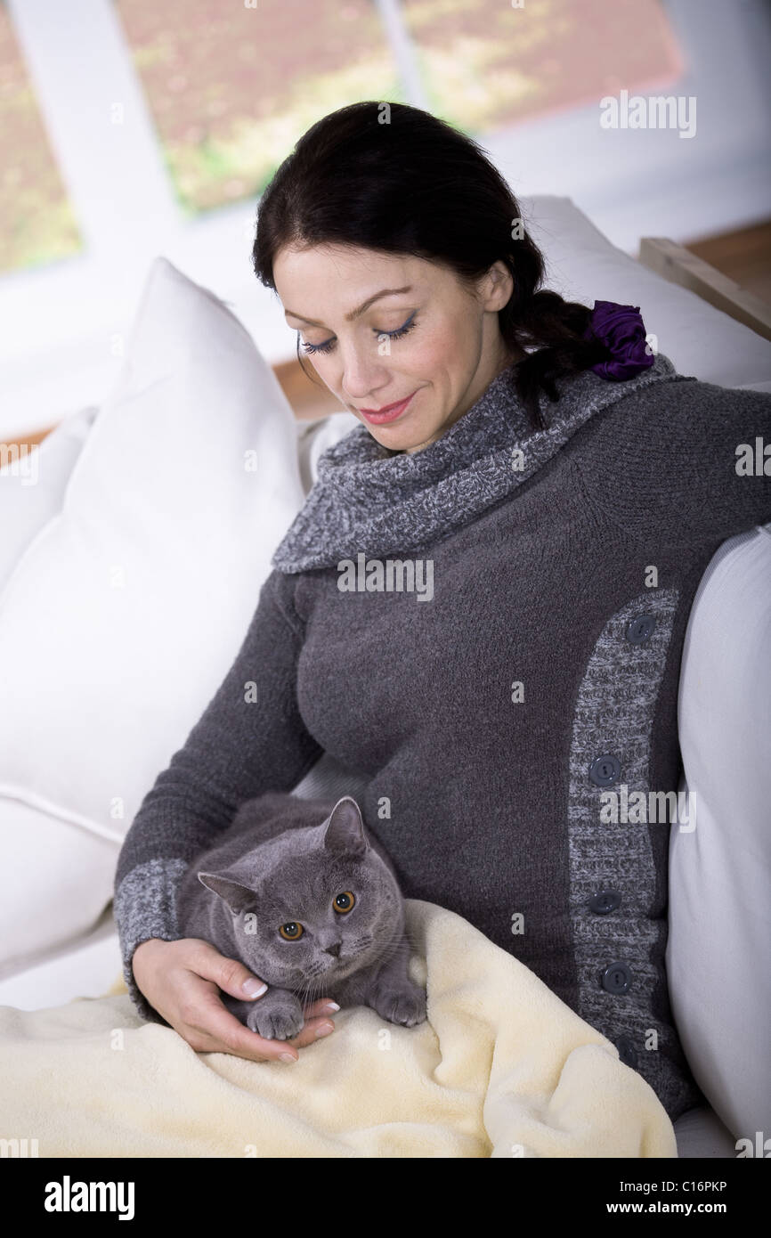 woman and cat Stock Photo - Alamy