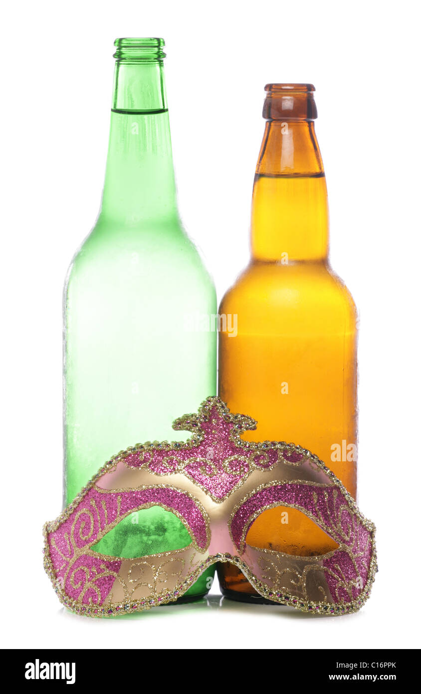 Beer and masquerade mask studio cutout Stock Photo - Alamy