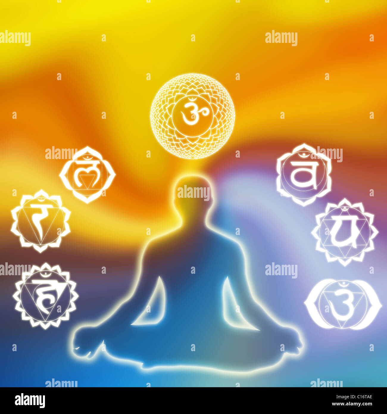 illustration for Chakras and yoga meditation Stock Photo - Alamy