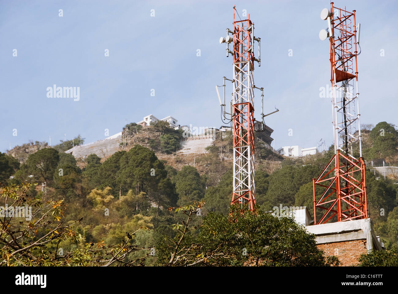Low angle view of communications towers, Vaishno Devi, Katra, Jammu And ...
