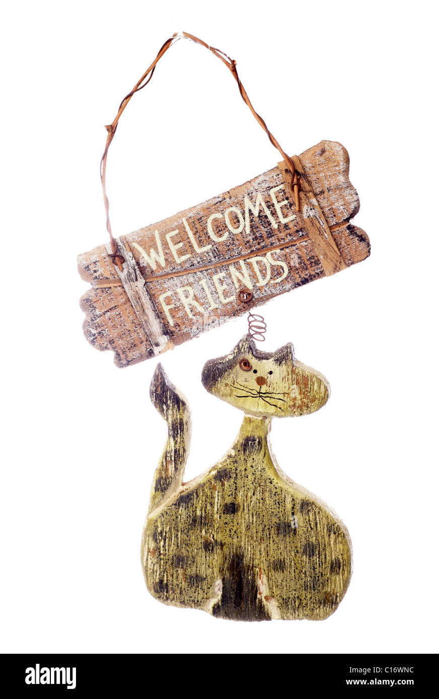 Rustic Cat welcome sign studio cutout Stock Photo - Alamy