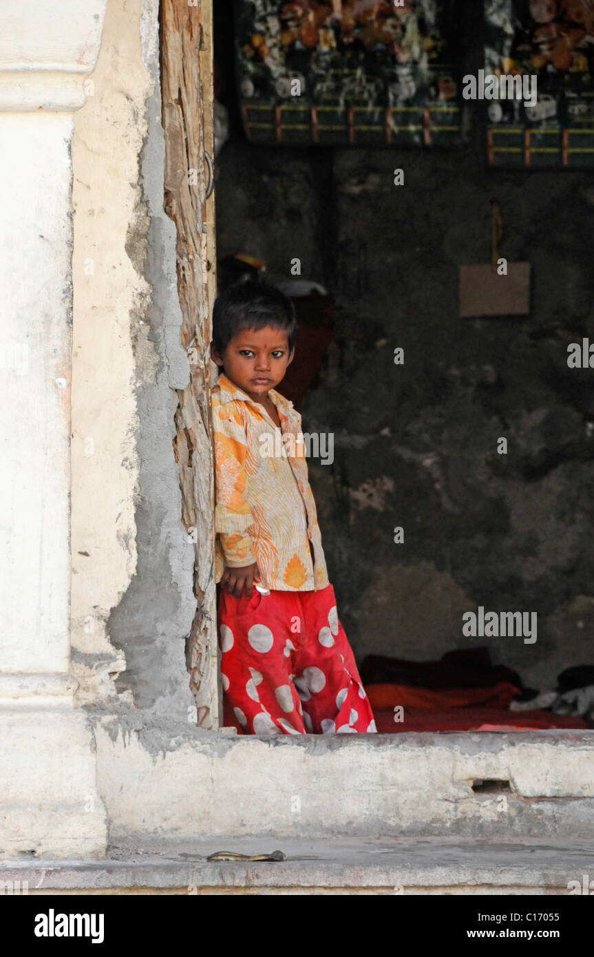 Young Indian boy in a temple, Galta Canyon, Jaipur, Rajasthan, North ...