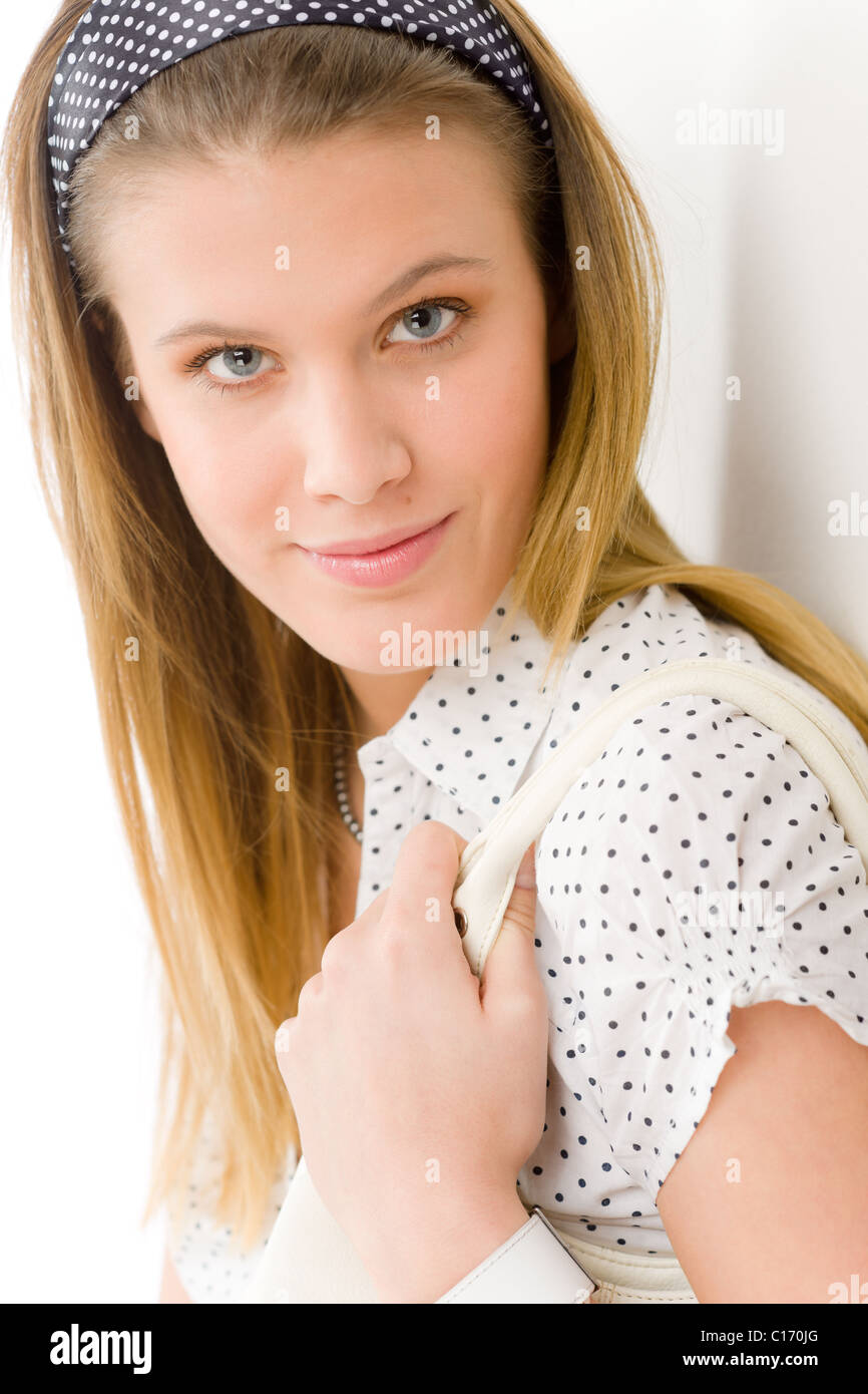 Fashion model - young woman posing in summer designer clothes Stock ...