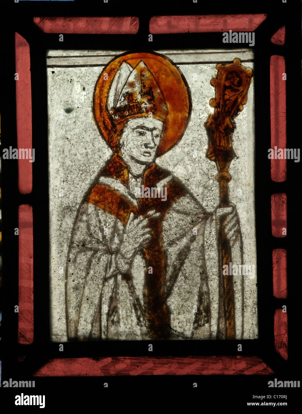 A 16th century German stained glass window depicting a bishop, St ...
