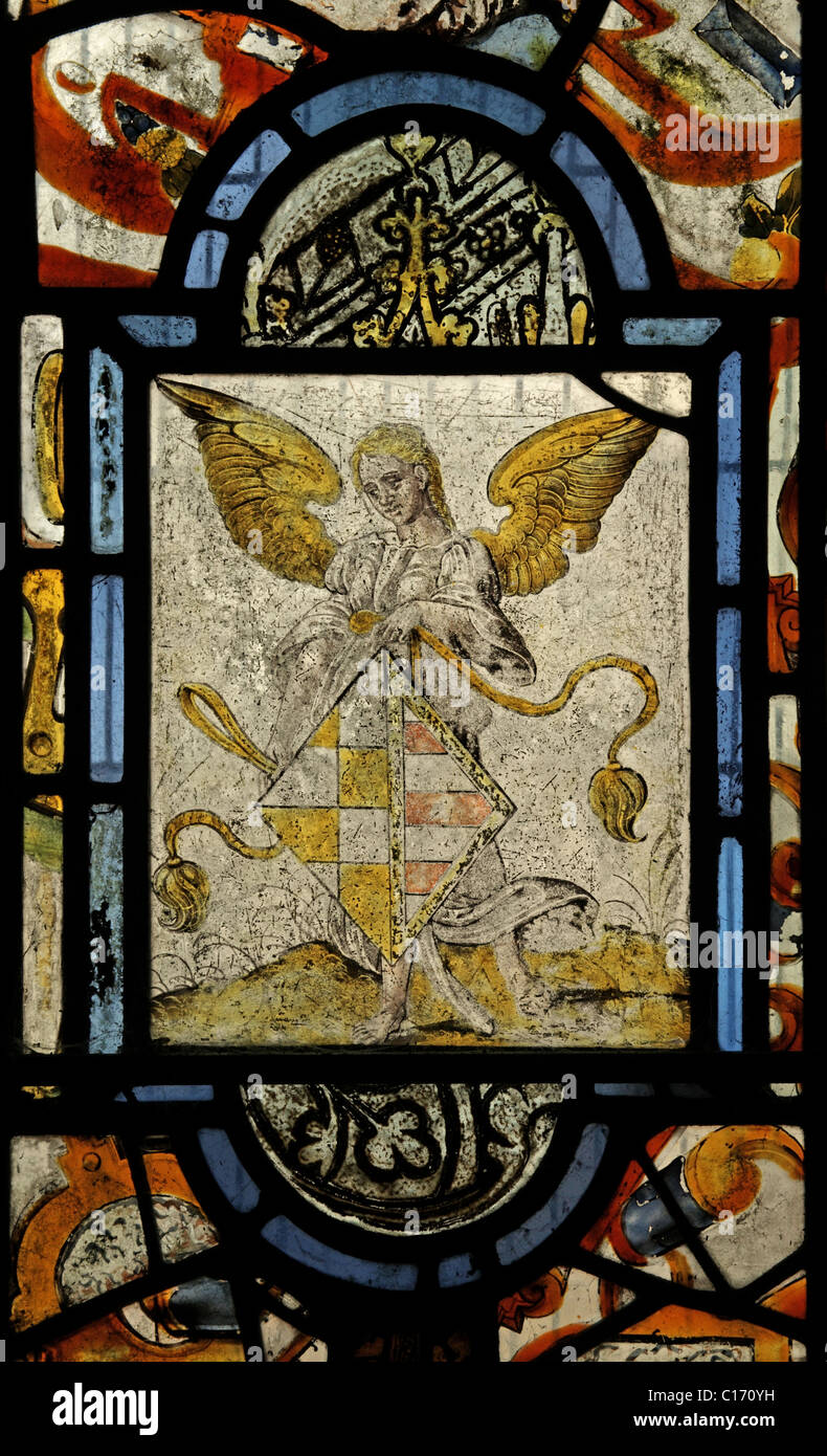 A 16th century German stained glass window depicting an angel, St ...