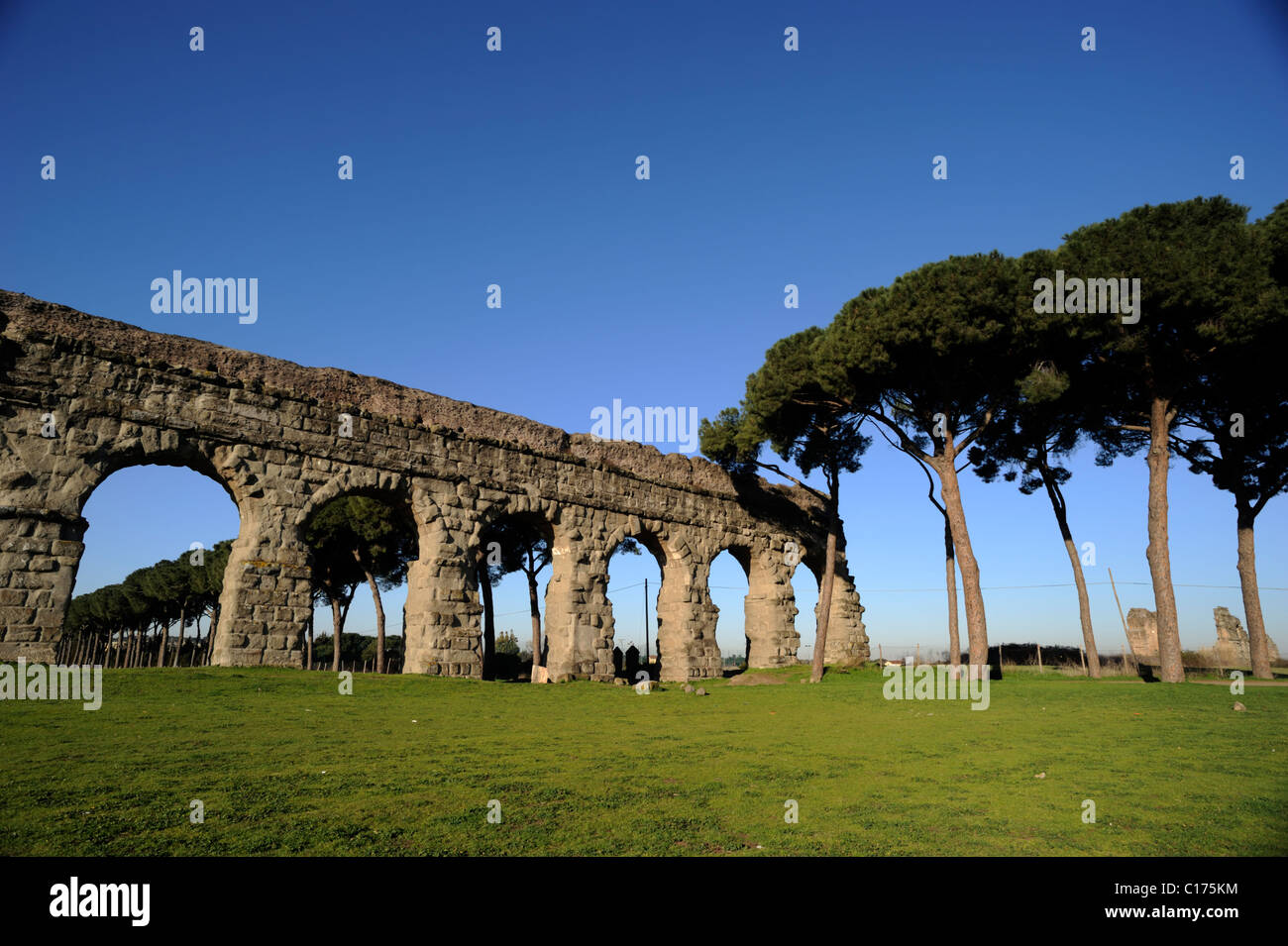 Italy, Rome, ancient roman aqueduct of the Aqua Claudia in the Parco ...