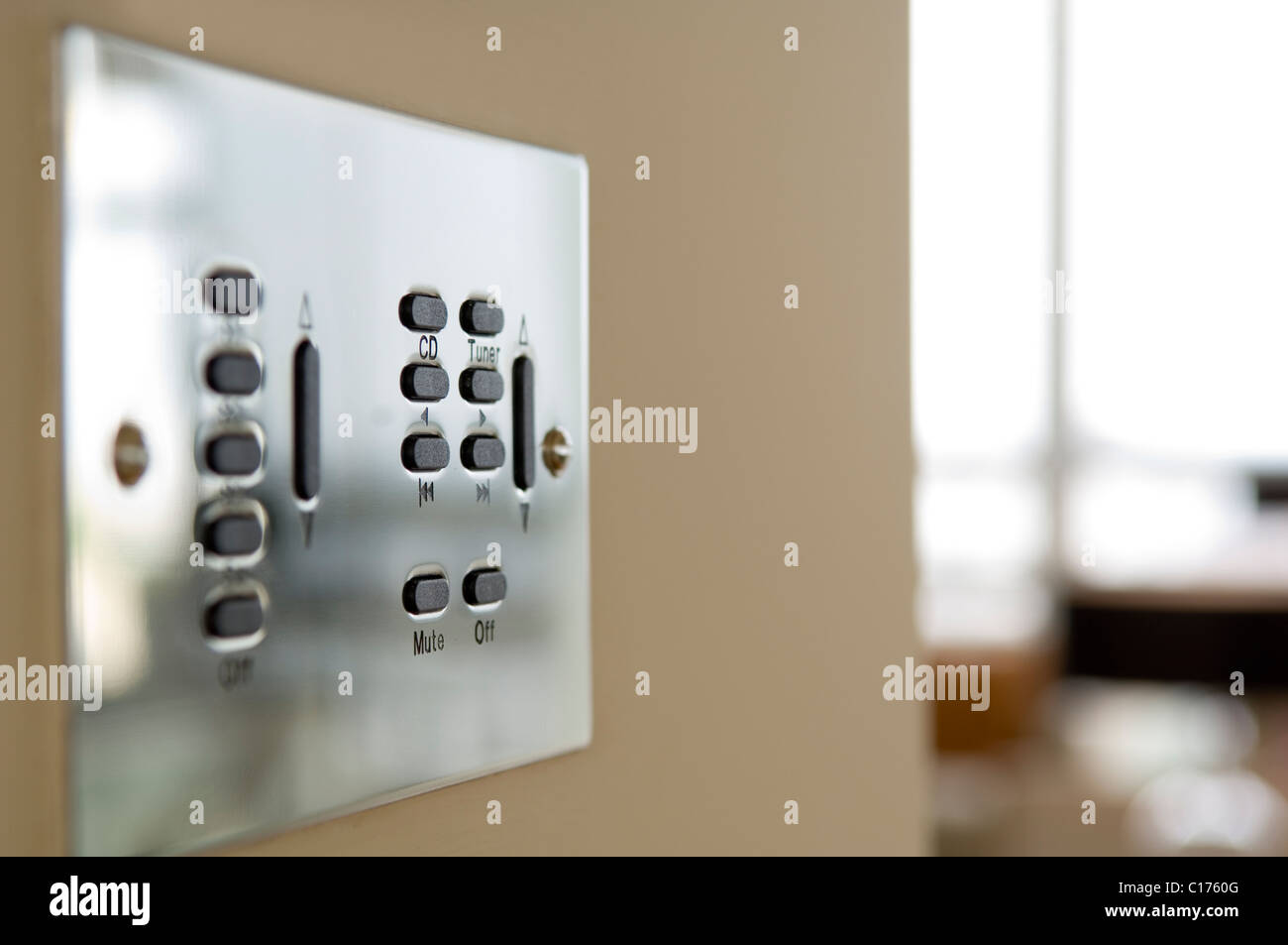 Detail of audio-visual control panel Stock Photo - Alamy