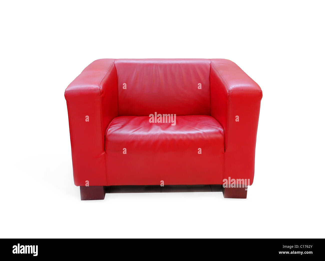 Modern red leather armchair over white background Stock Photo - Alamy