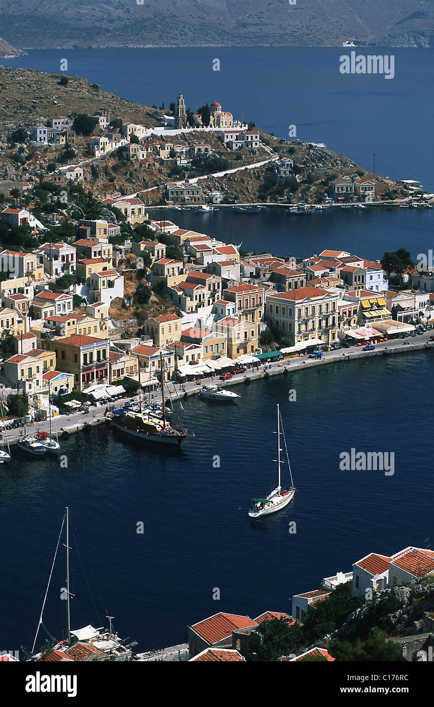 Greece, Dodecanese, Symi Island, Gialos Harbour (aerial view Stock ...