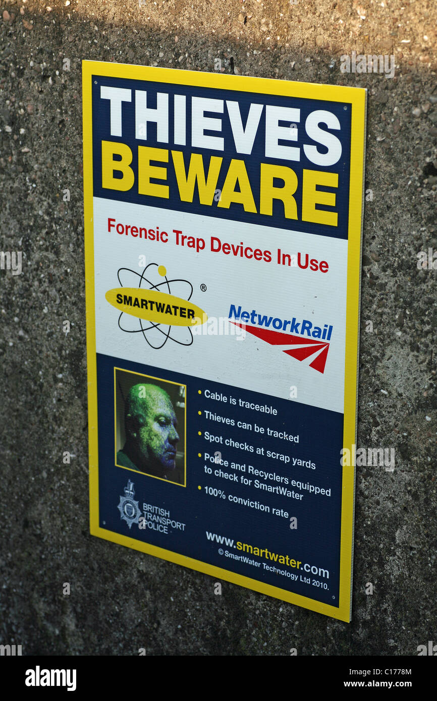 A sign saying thieves beware that Smartwater forensic trap devices are ...