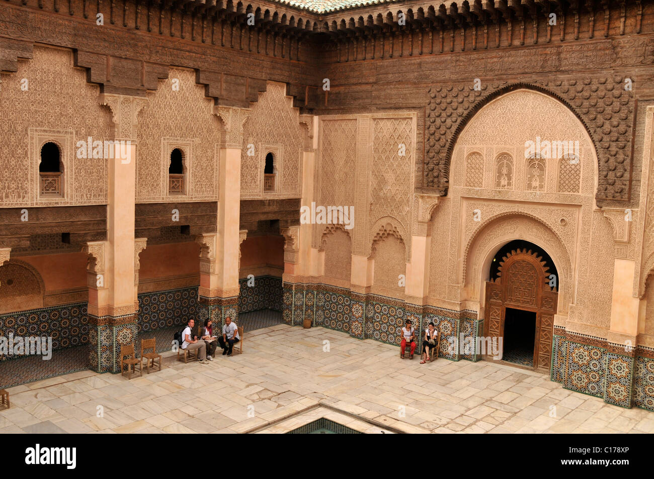 Inner courtyard of the Ben Youssef Madrasah, Qur'an school, in the medina quarter of Marrakesh ...