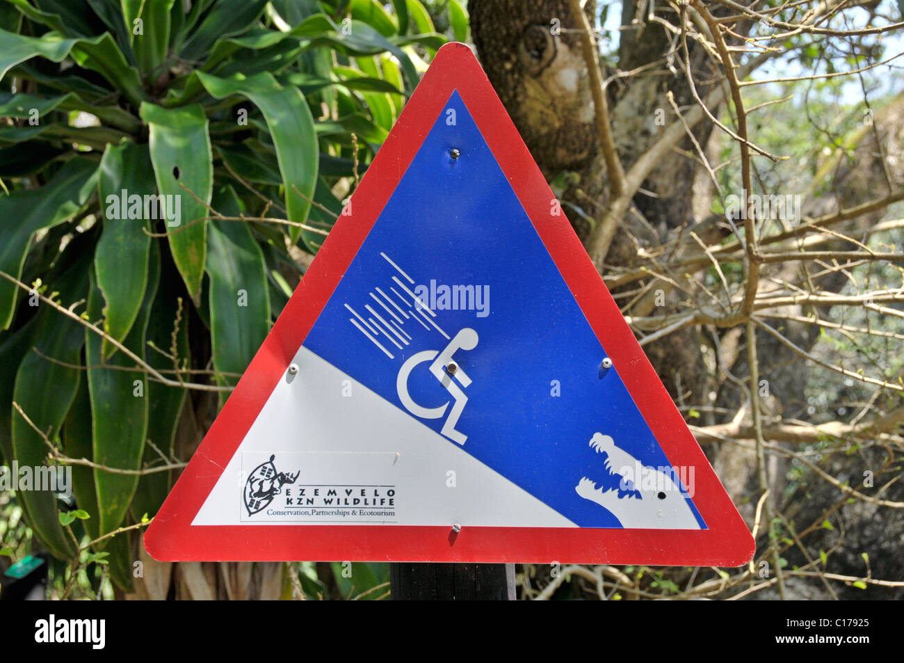 Warning sign for wheelchair users, Santa Lucia Crocodile Centre, South ...