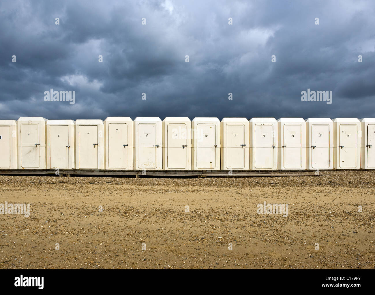 Modern storage containers on the beach at Chalkwell. Photograph by ...
