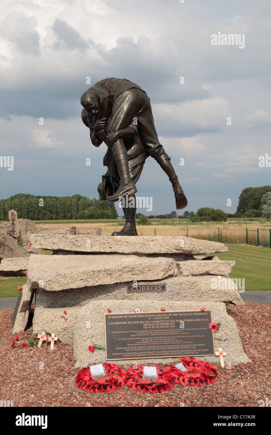 Bronze statue by Peter Corlett (the Cobbers Memorial) in the Fromelles ...