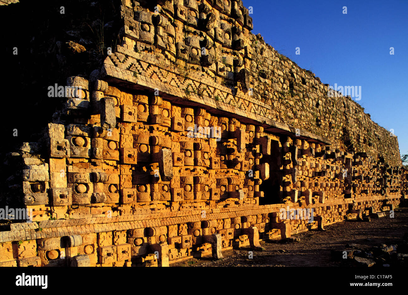 Mexico, Yucatan State, on the Puuc Road, Mayan site of Kabah, mask wall ...