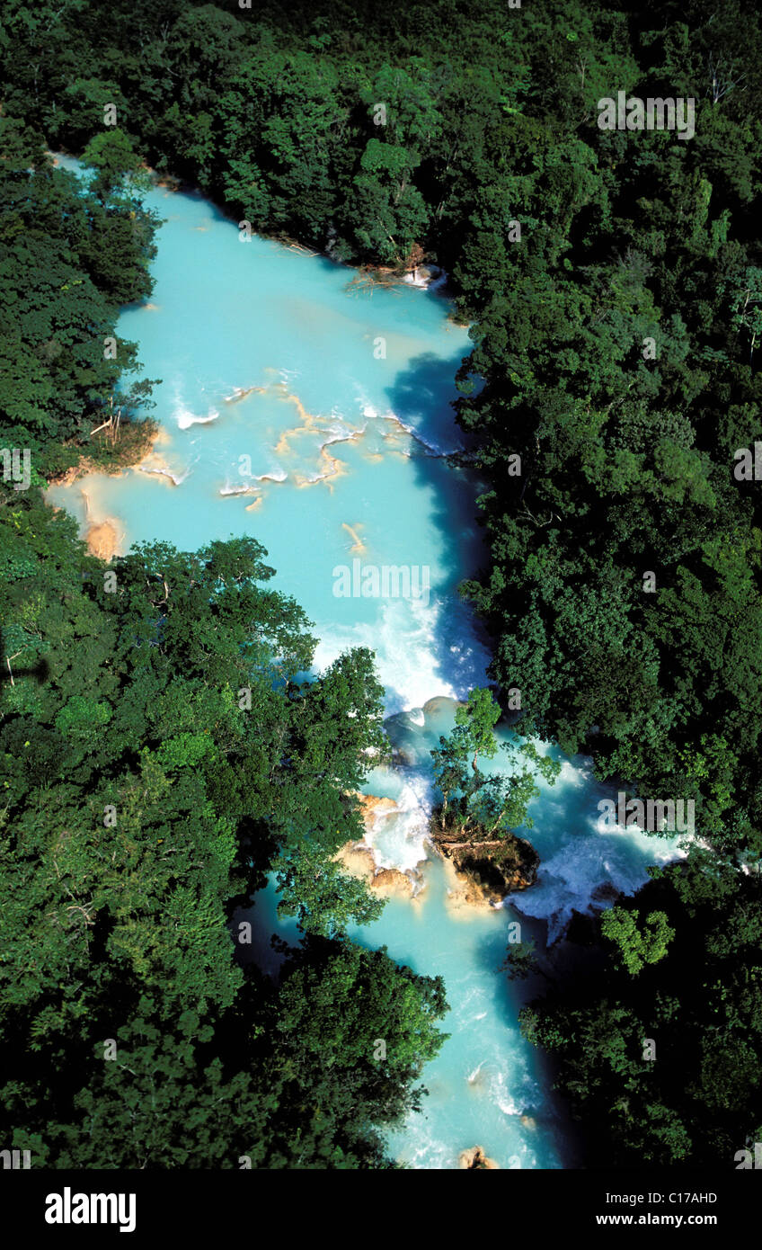 Mexico, Chiapas State, waterfalls of Agua Azul, close to Palenque ...