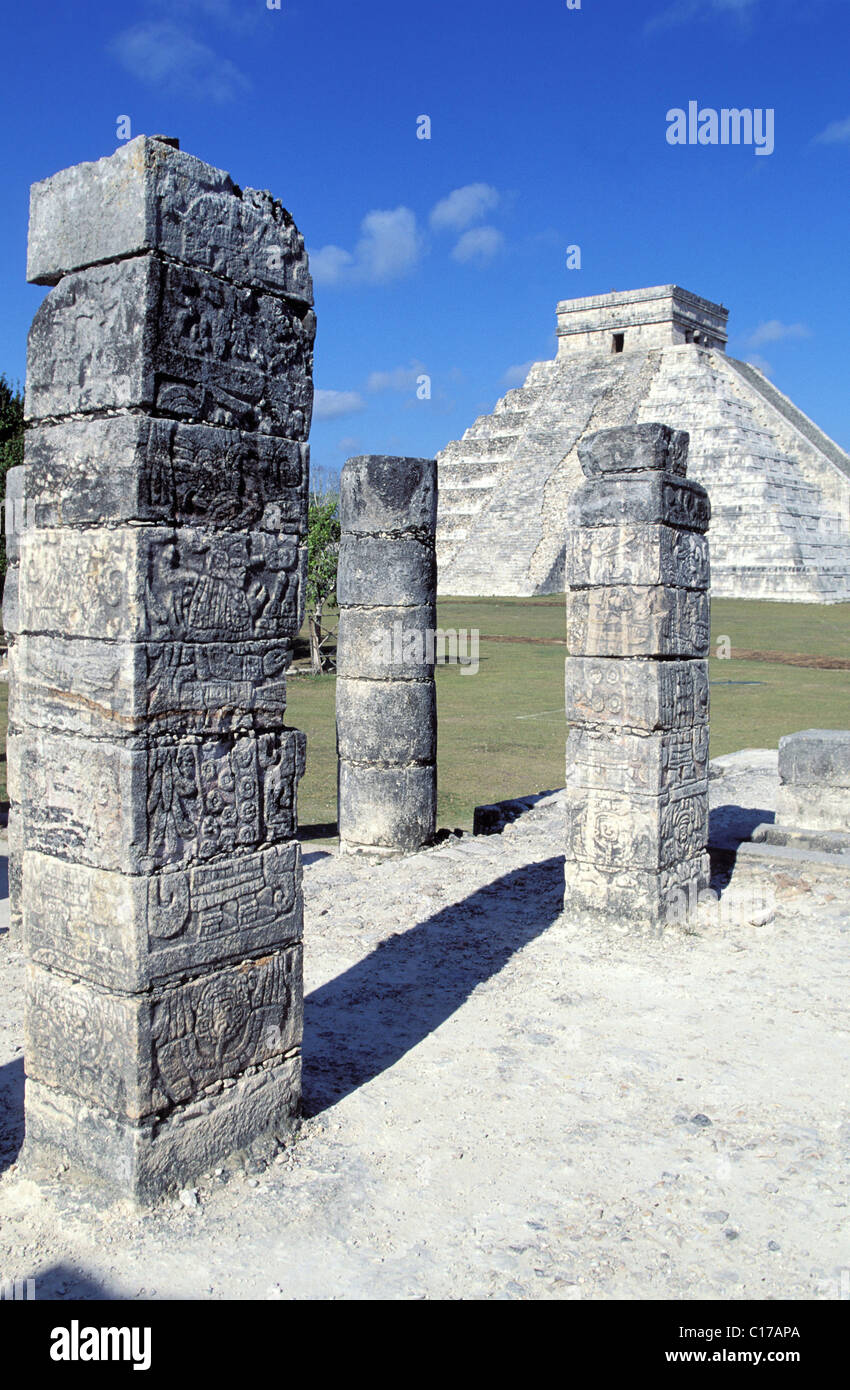 Mexico, Yucatan State, Chichen Itza Mayan site, Kukulcan pyramid or ...