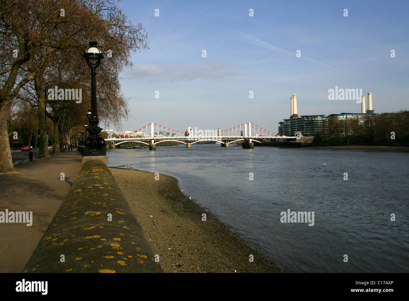 Chelsea Bridge and Battersea Power Station from Chelsea Embankment ...