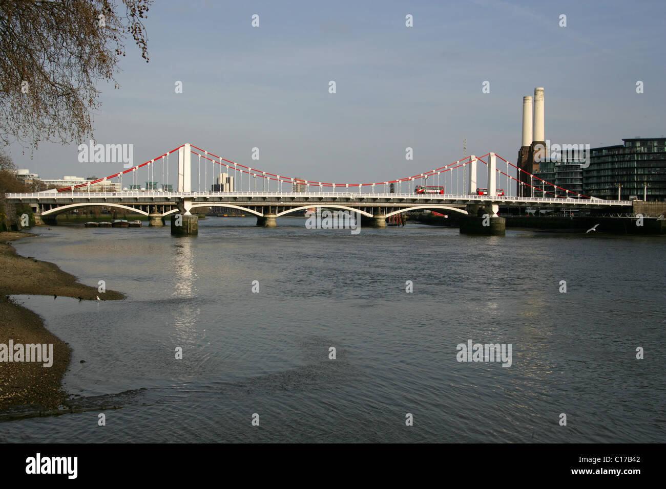 Chelsea Bridge and Battersea Power Station from Chelsea Embankment ...