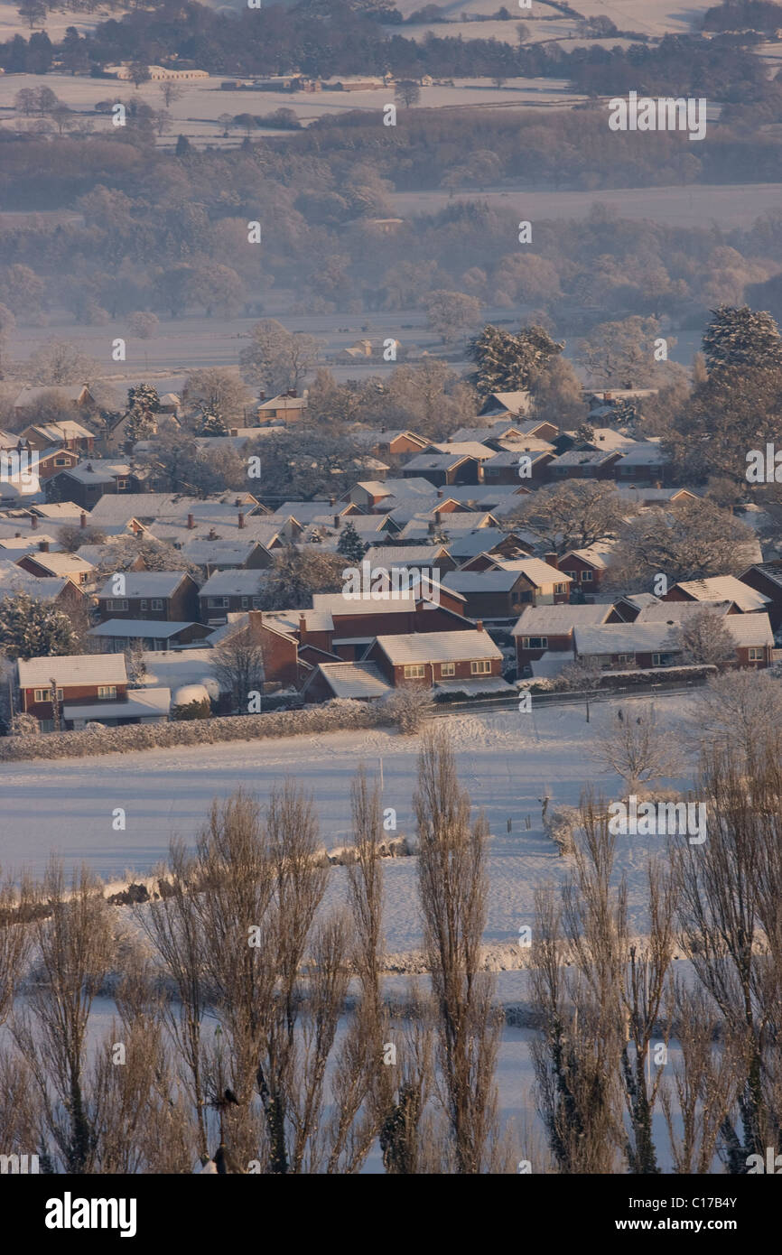Town and countryside in extreme weather , freezing fog and heavy snow ...
