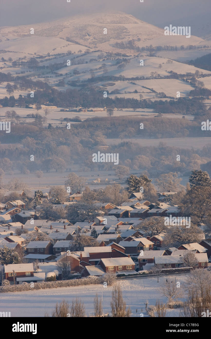 Town and countryside in extreme weather , freezing fog and heavy snow ...
