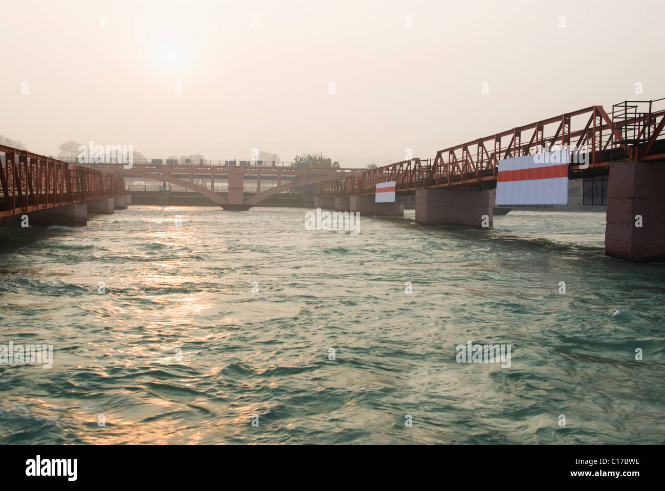 Bridges across a river, Ganges River, Haridwar, Uttarakhand, India ...