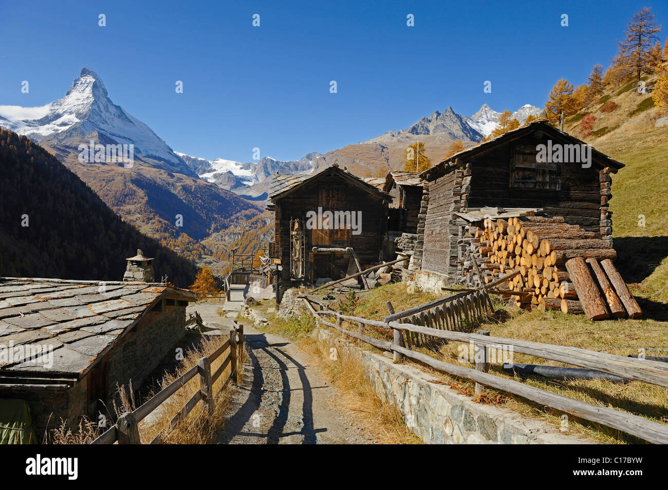 Hamlet Findeln with Matterhorn at the back, Zermatt, Valais ...