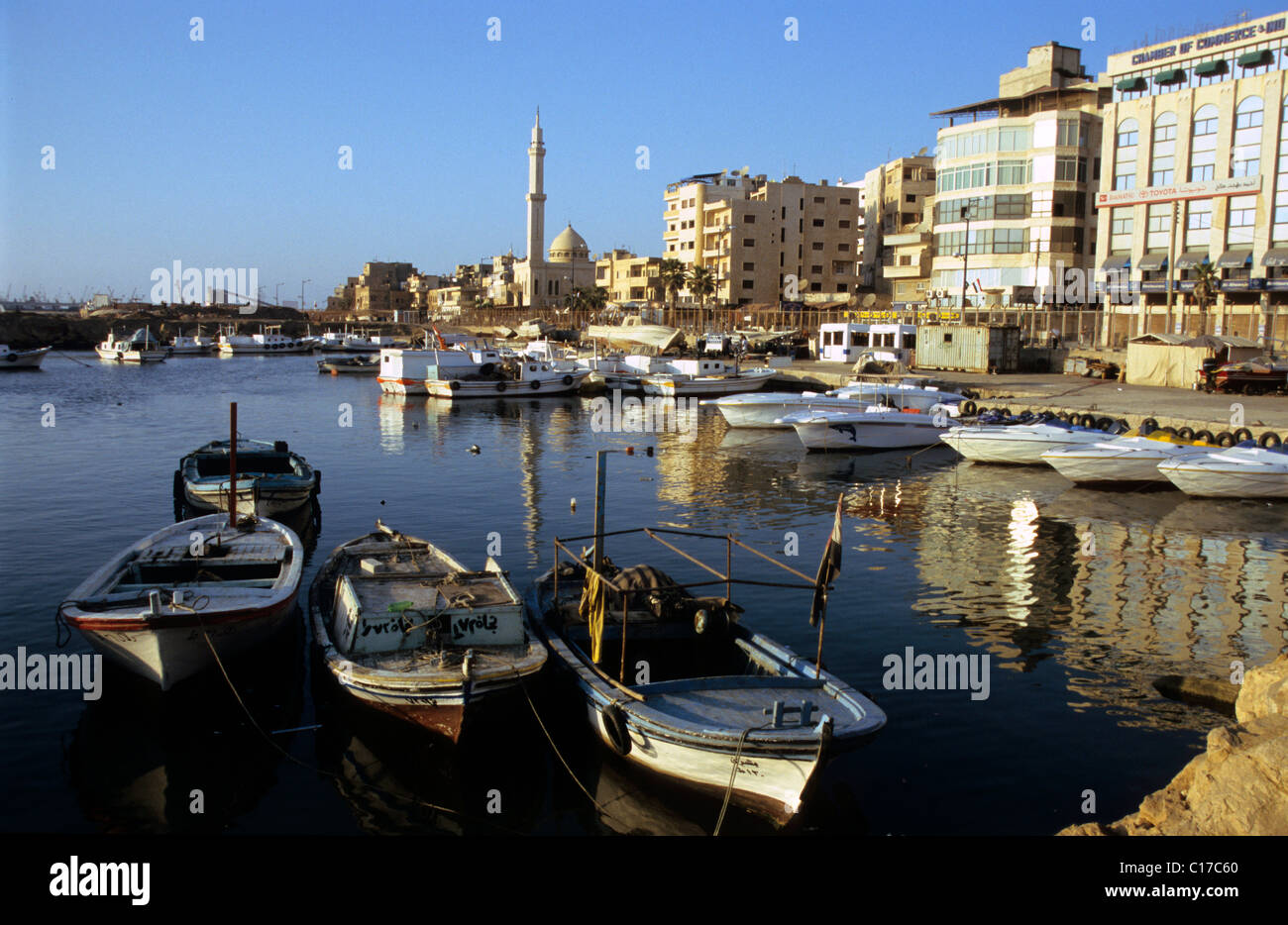Fishing boats in the port of Tartus in the afternoon light, Syria, Near ...