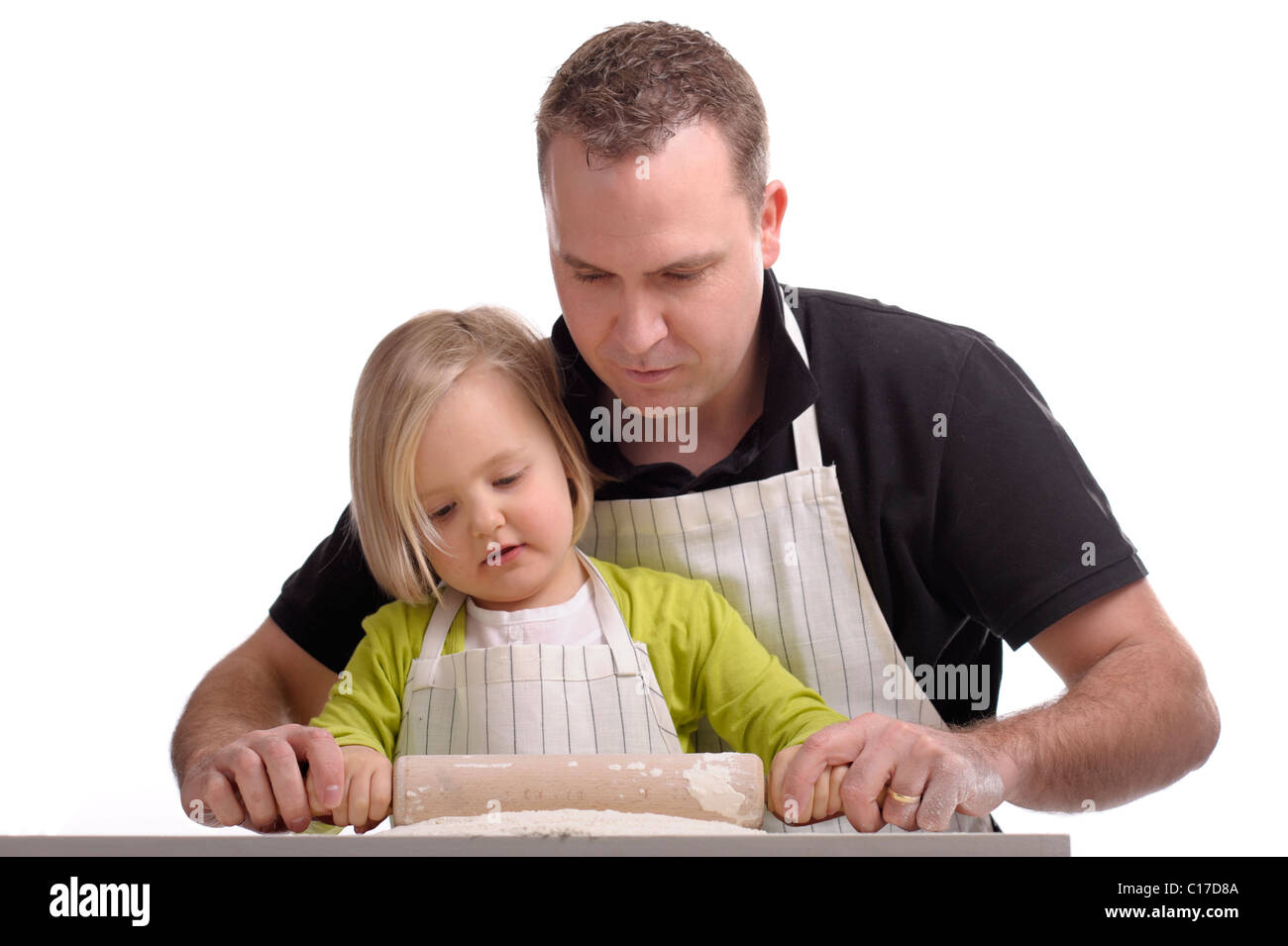 little girl cooking with her daddy on white bakcground Stock Photo - Alamy