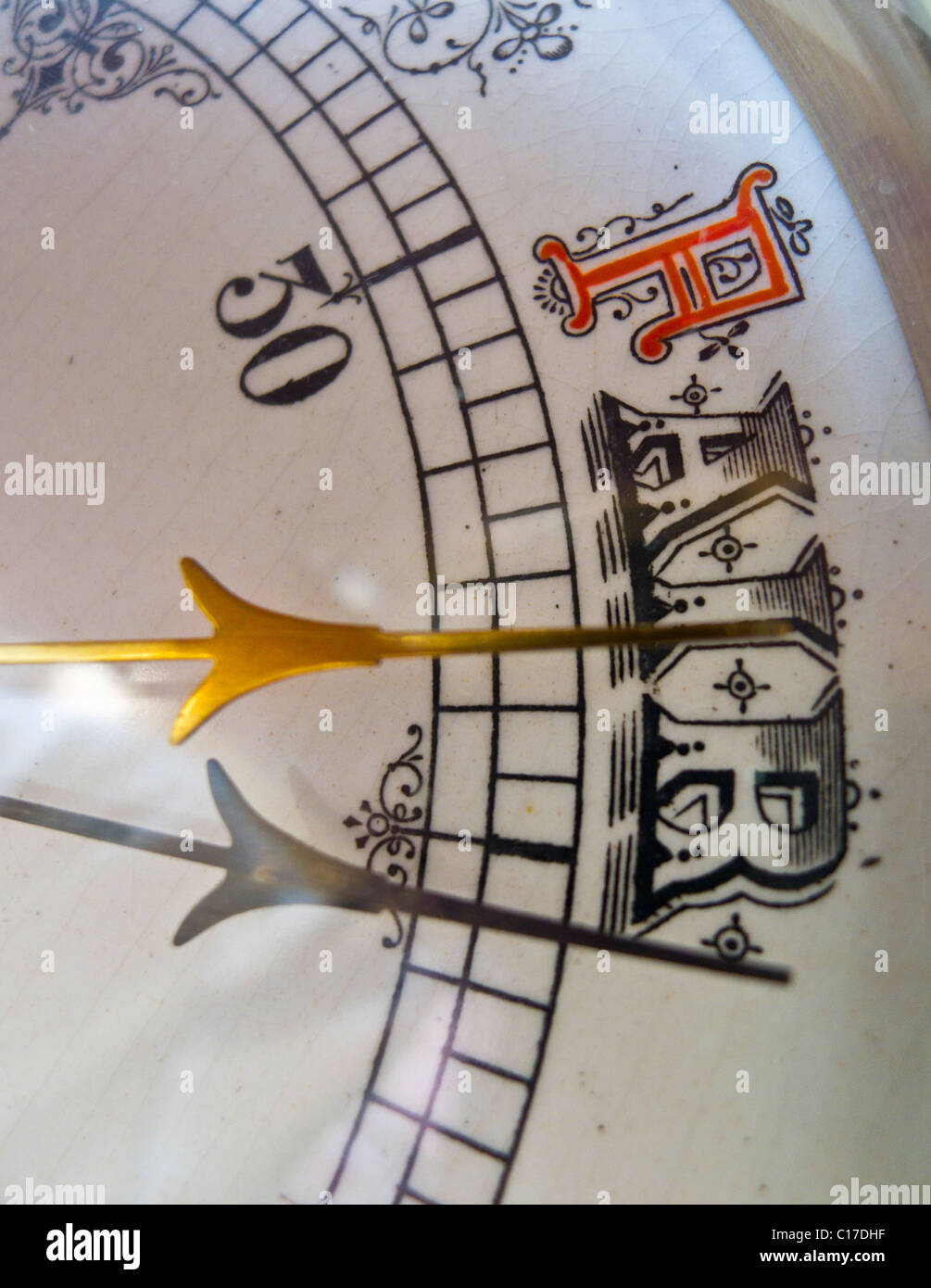 Aneroid barometer with the pointer showing fair Stock Photo - Alamy