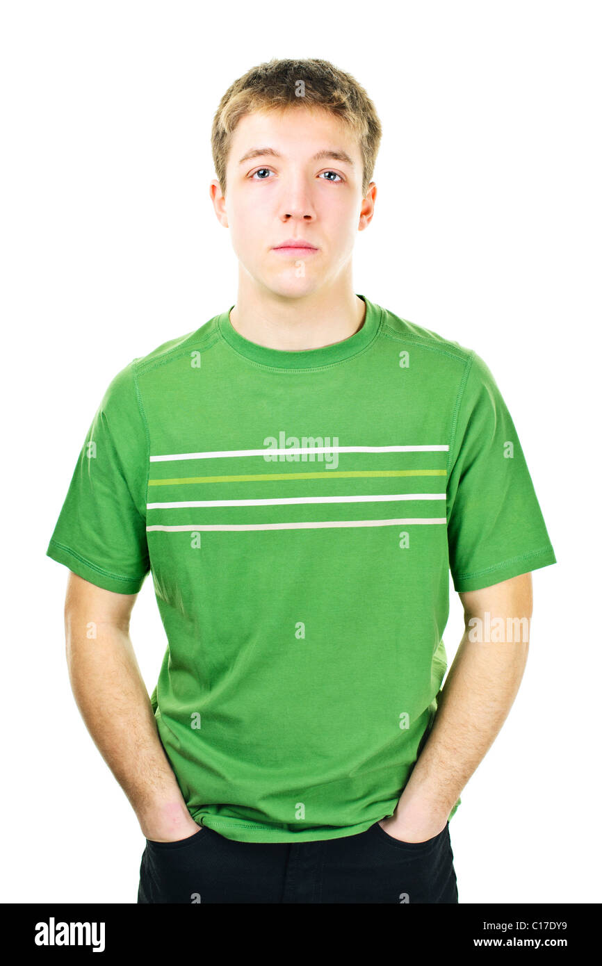 Serious young man standing isolated on white background Stock Photo - Alamy