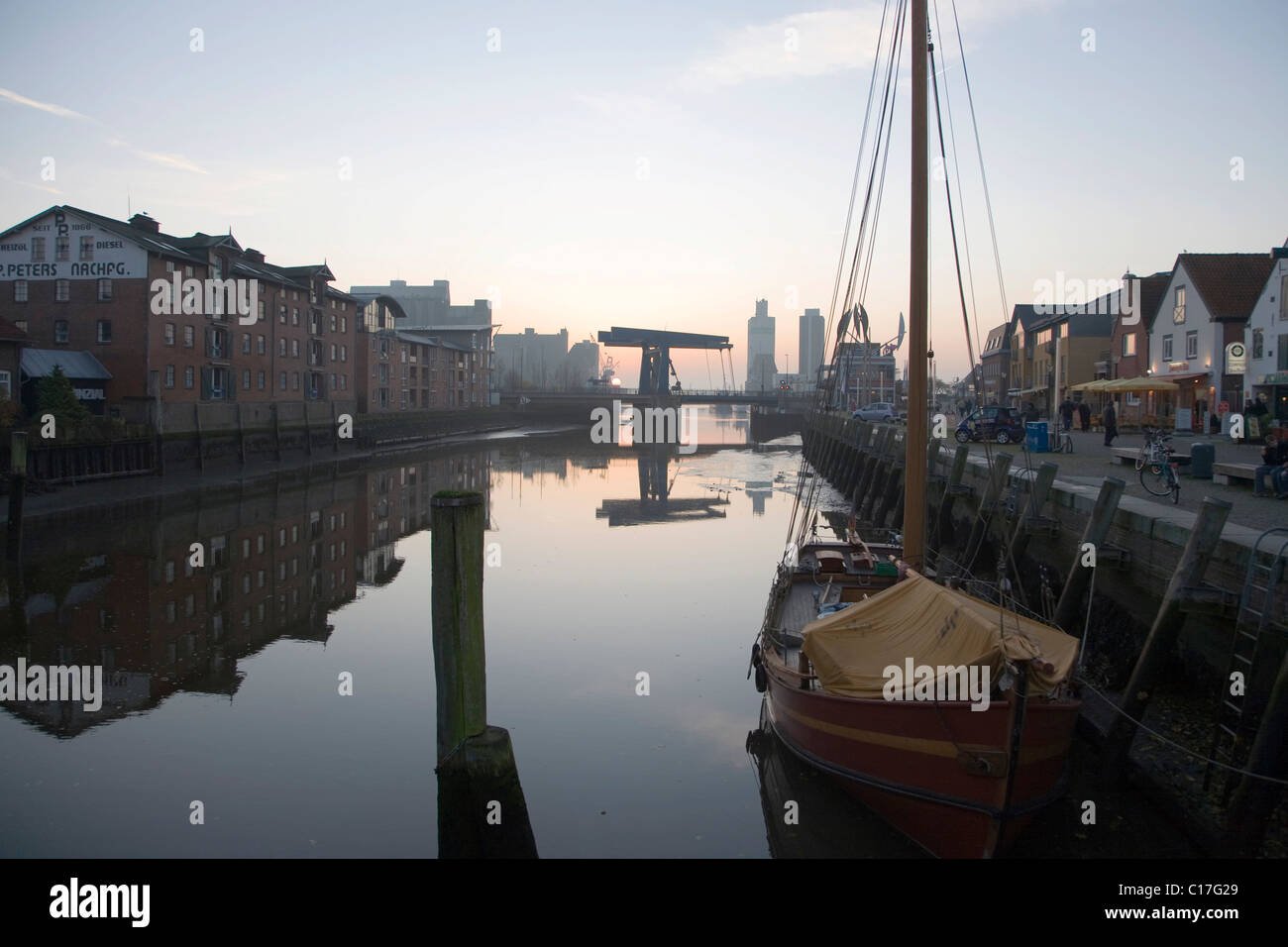 Evening mood in Husum inland port, Husum, North Frisia, Schleswig ...
