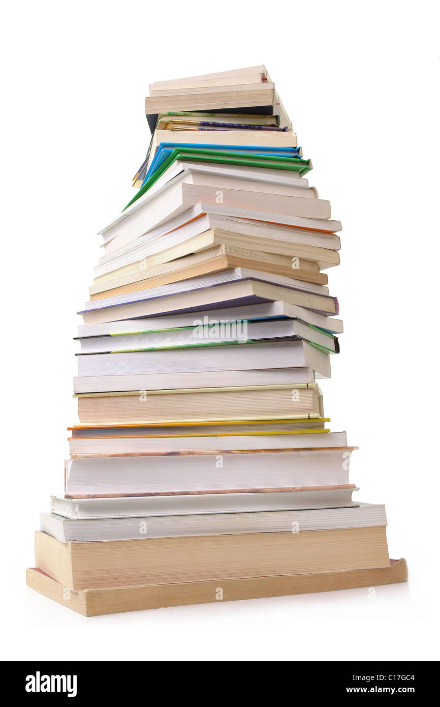 Spiral pyramid of various books over white background Stock Photo - Alamy
