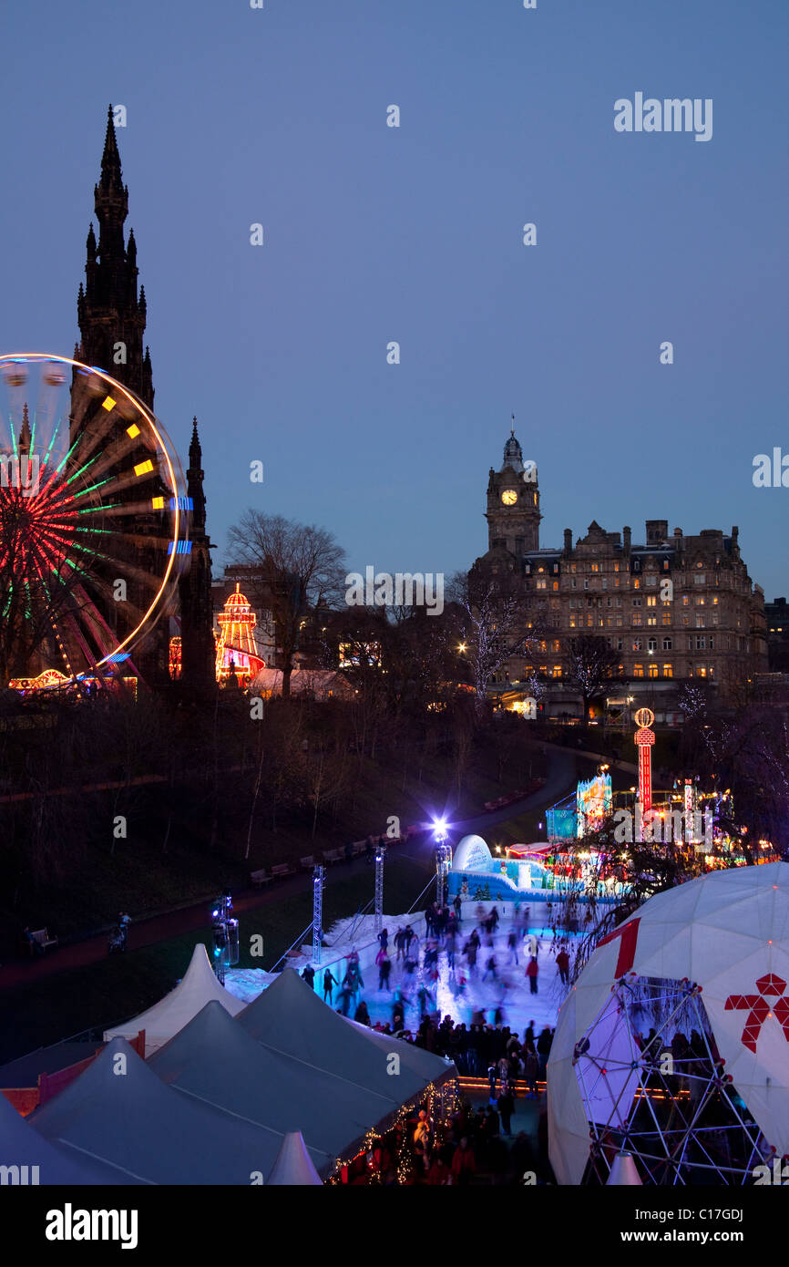 Edinburgh ice rink, city of Edinburgh illuminated at dusk during ...