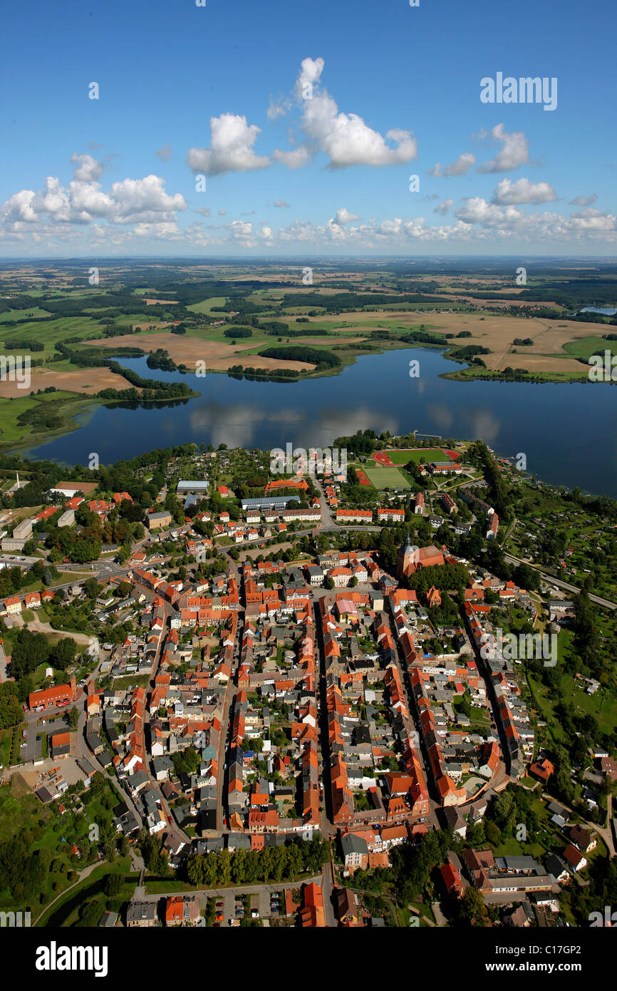 Aerial view, Sternberg, Lake Sternberg, Mecklenburg lake district ...