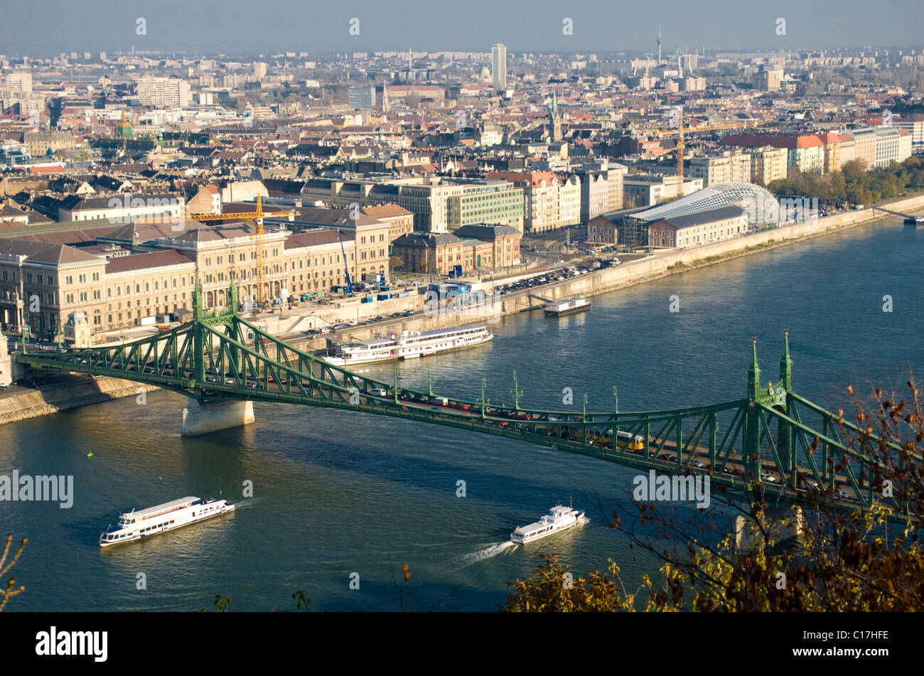 View of Danube river and Szabadsag Bridge from Gellert Hill Budapest ...