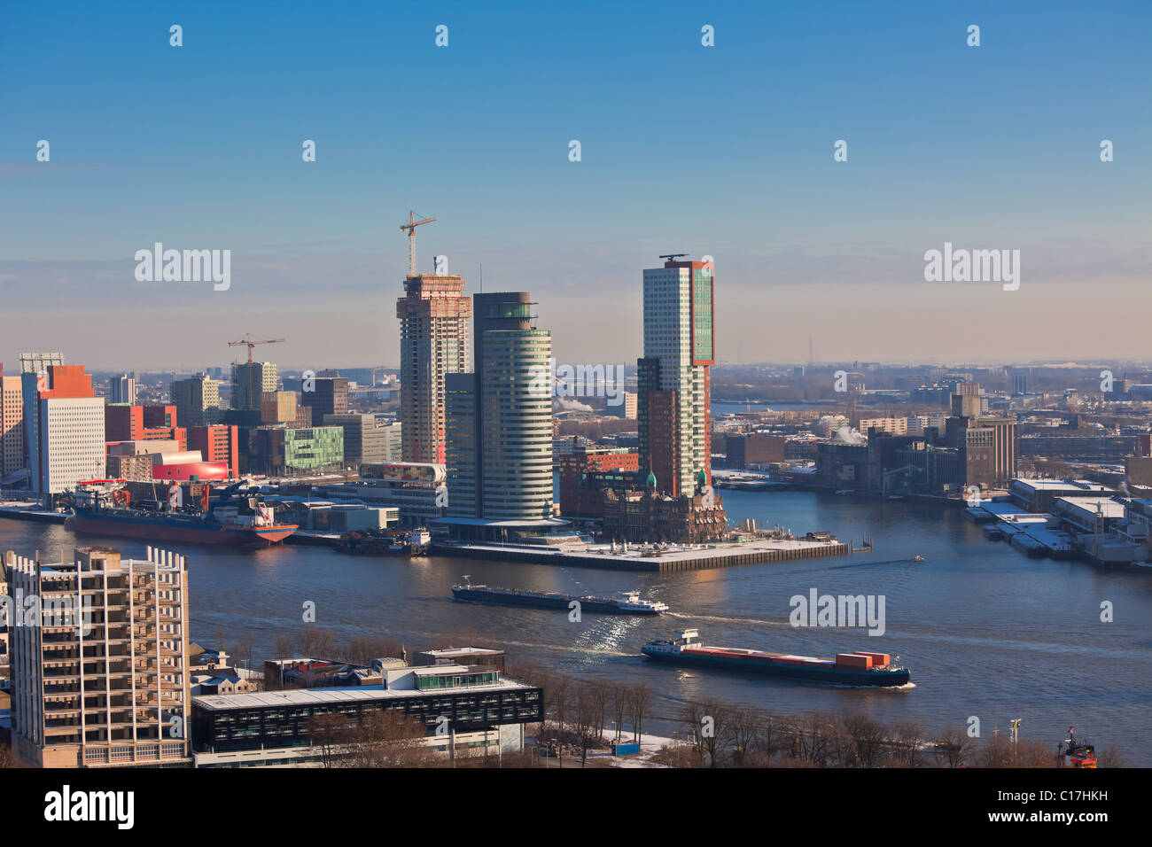 Rotterdam view from Euromast tower at winter sunny day. another ...