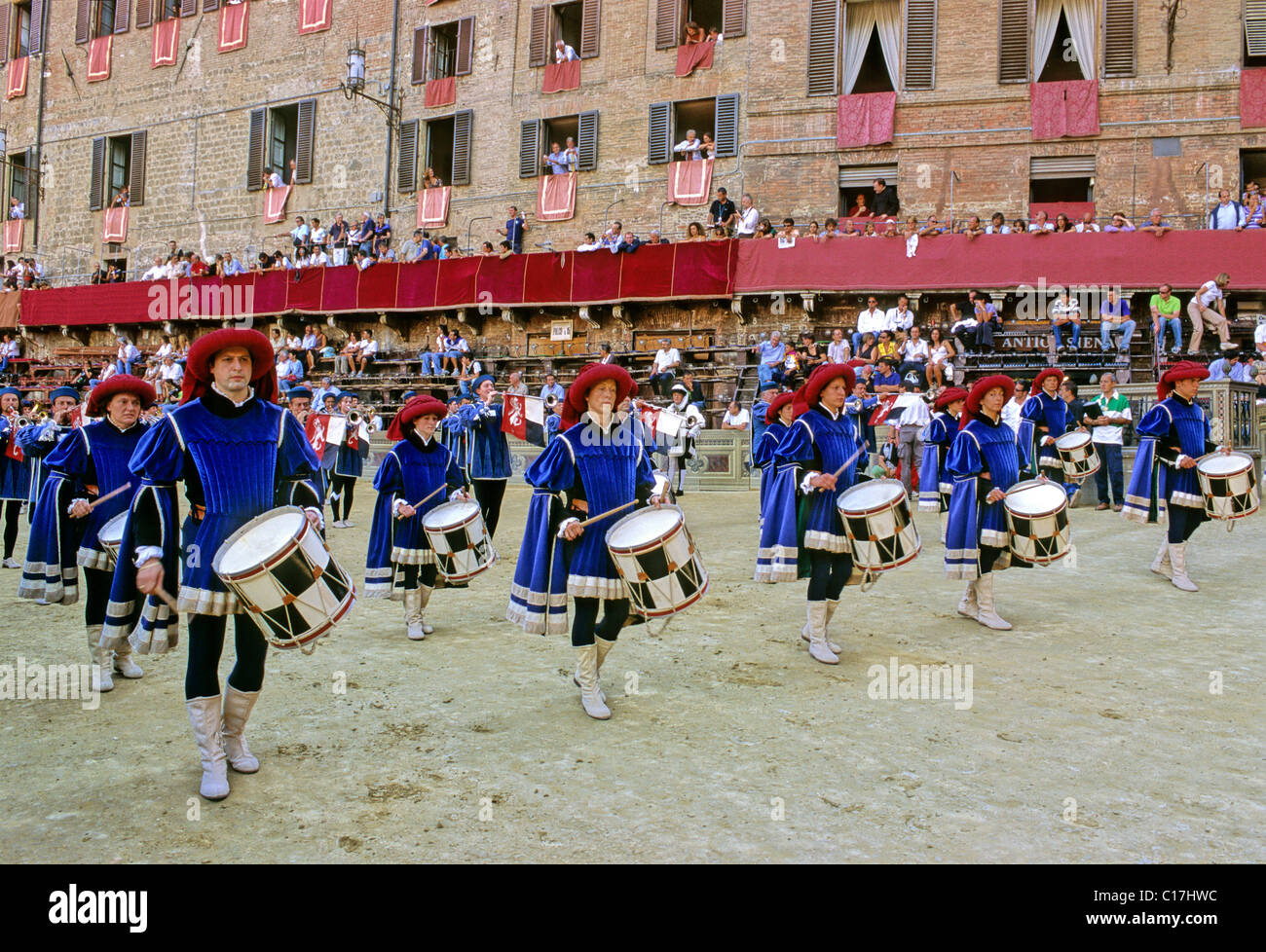 Historic Palio horse race, drummers of the Contrada della Pantera ...