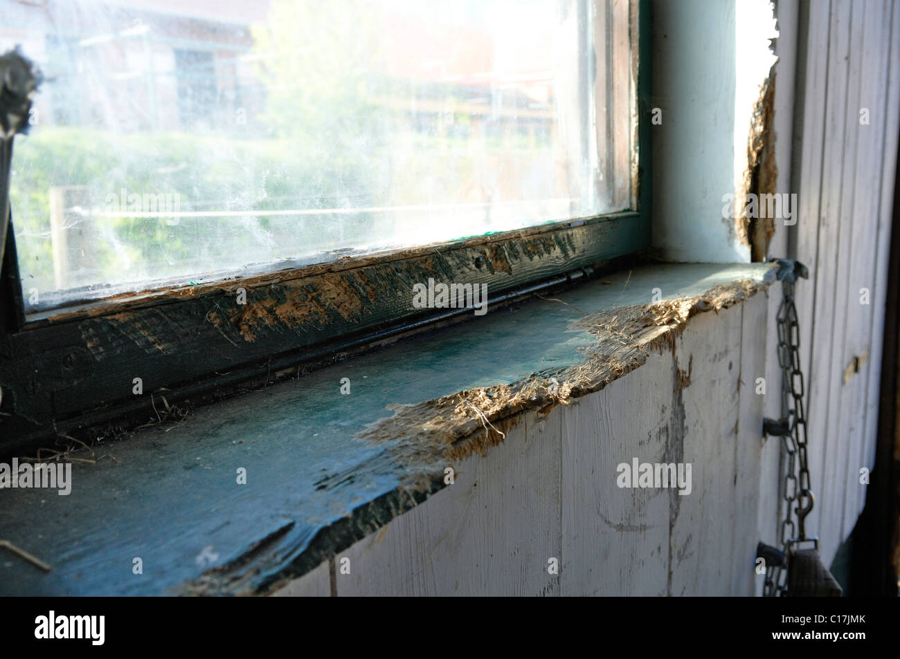 Horse stables, window sill, nibbled by horses Stock Photo - Alamy