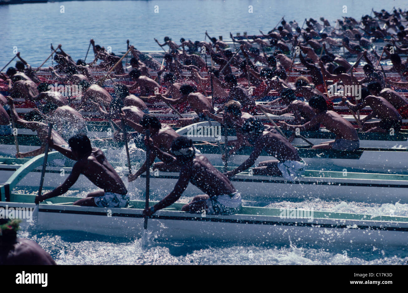France, French Polynesia, Tahiti Island, dugout canoes races in Papeete ...